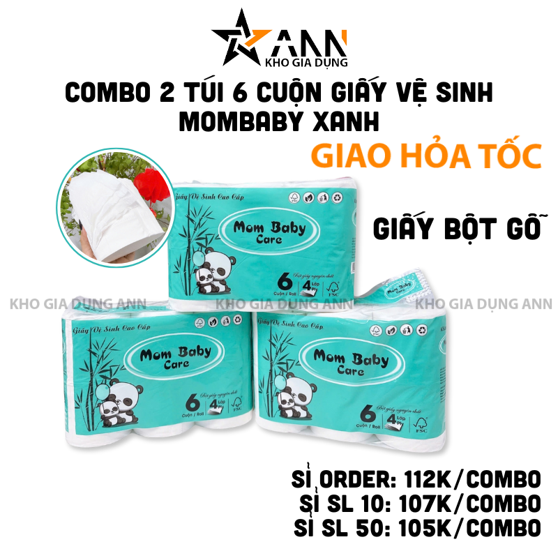 Bảng giá sỉ combo 2 Túi 6 Cuộn Giấy Vệ Sinh Mombaby Xanh - Giấy Cuộn Đa Năng - Sỉ Mỹ Phẩm Online